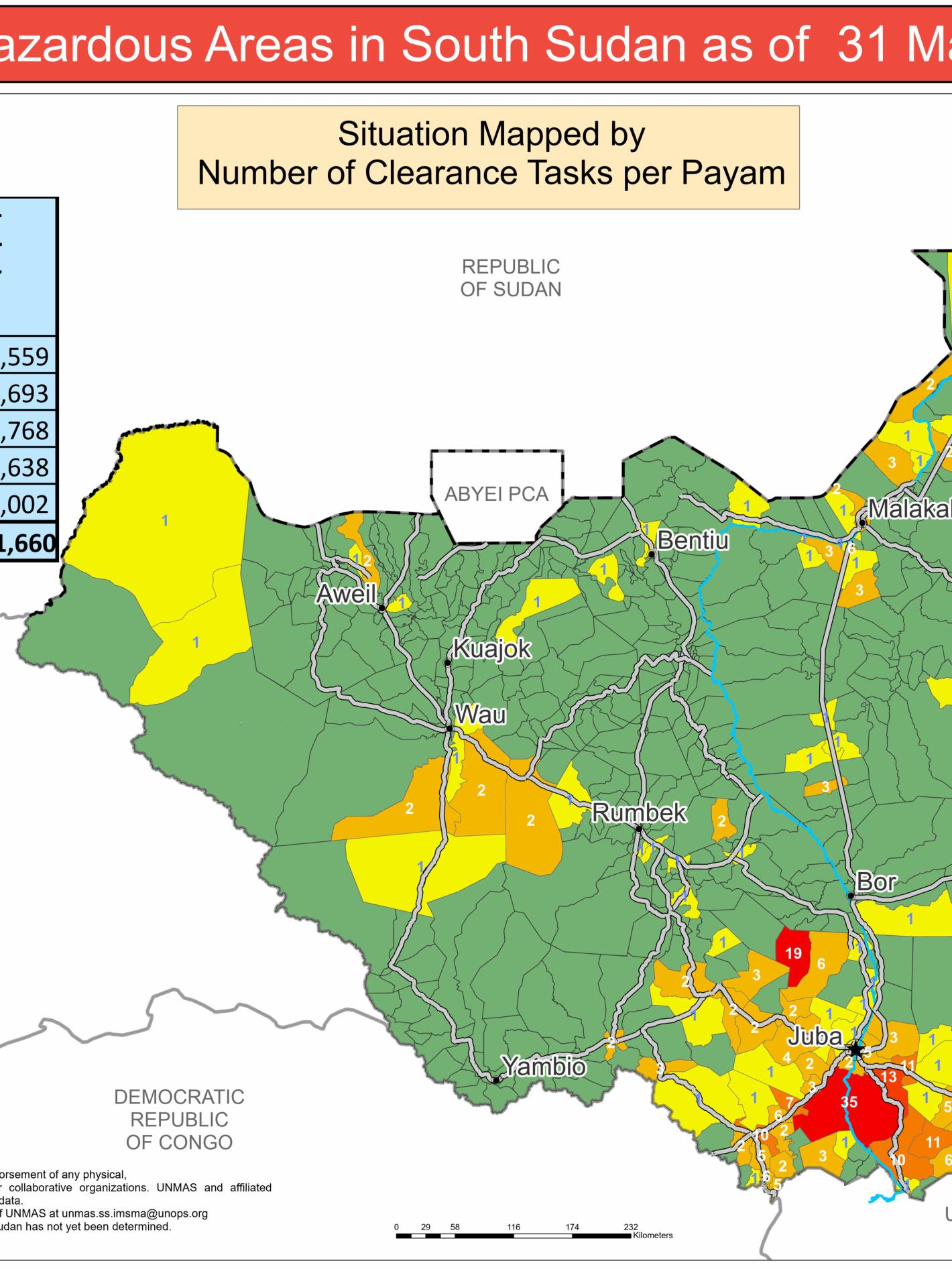 Remaining Hazardous Areas in South Sudan as of 31 March 2025 | United ...